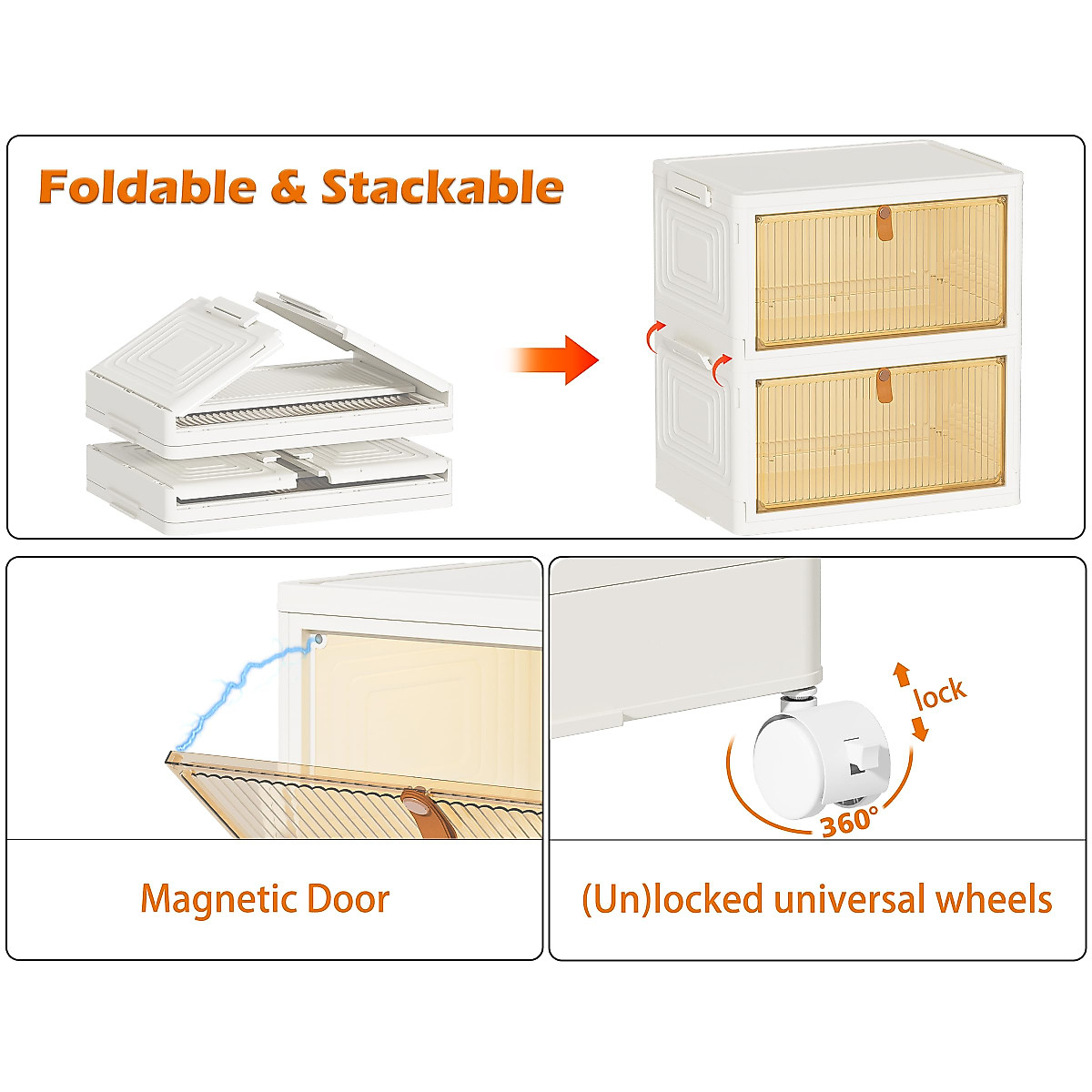 HOMIDEC Closet Organizers and Storage 93Qt 3 Pack Closet Organizer Boxes for Clothes Stackable Storage Bins Foldable Storage Box for Clothes/Toys/Office Supplies/Snacks(31Qt X 3)