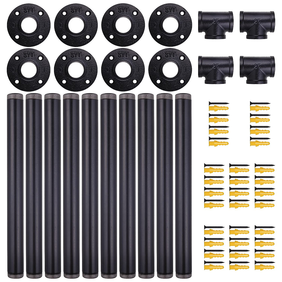 MUZIK 30 Inch Industrial Table Legs, 2 Pack Grey Steel Metal Pipes Vintage Furniture Legs, for Coffee and End Table Legs, 30 in H x 14 in W