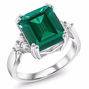 Gem Stone King 925 Sterling Silver 12X10MM Emerald Cut Gemstone Birthstone Engagement Ring | Wedding Anniversary Promise Ring For Women | Available In Size 5, 6, 7, 8, 9