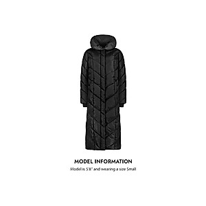Steve Madden womens Long Chevron Maxi Puffer down alternative outerwear coats, Black, Large US