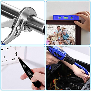 112 Piece Power Tool Combo Kits with 21V Cordless Drill, Professional Household Home Tool Kit Set with DIY Hand Tool Kits for Garden Office House Repair Maintain-Blue