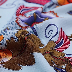 Texco Inc Floral Jacobean Pattern Poly Spandex Bubble Crepe Chiffon Minimal Stretch/Prints Woven Apparel DIY Fabric, Pale Blue Burnt Orange 5 Yards