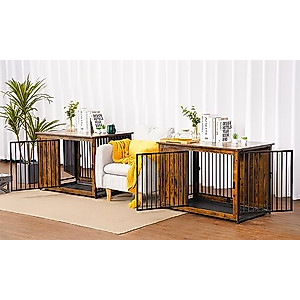 Heybly Furniture Style Dog Crate,Wooden Pet Kennels with 3 Doors,Indoor Pet Crate End Table with Removable Tray for Dogs Under 60lbs, Rustic Brown and Black HFC102SR