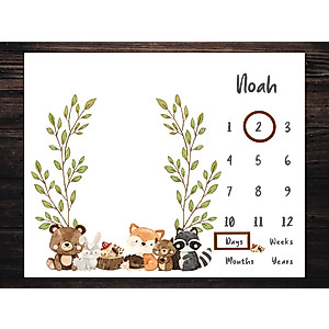 Personalized Baby Milestone Blanket 50x40 Boy Girl Unisex Woodland, Customized Milestone Blanket, Monthly Milestone Blanket, Baby Photo Prop Blanket, Custom Milestone Blanket, Baby Age Chart Gift