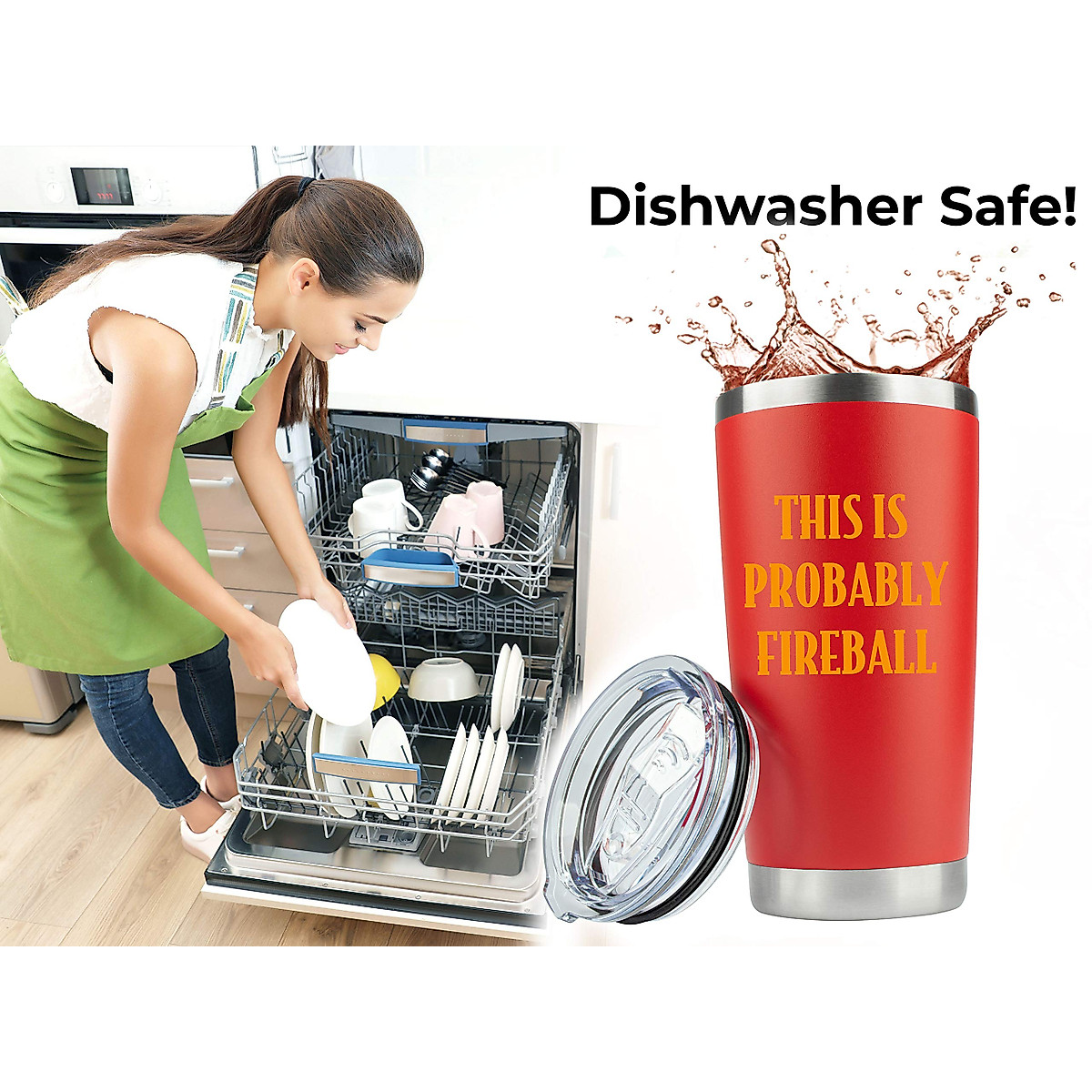 JENVIO Fireball Whiskey Gifts | This is Probably Fireball | Cinnamon Red Coffee/Liquor Stainless Steel Tumbler Mug with Lid 2 Straws and Gift Box for Mothers Day Men or Women Christmas Gift