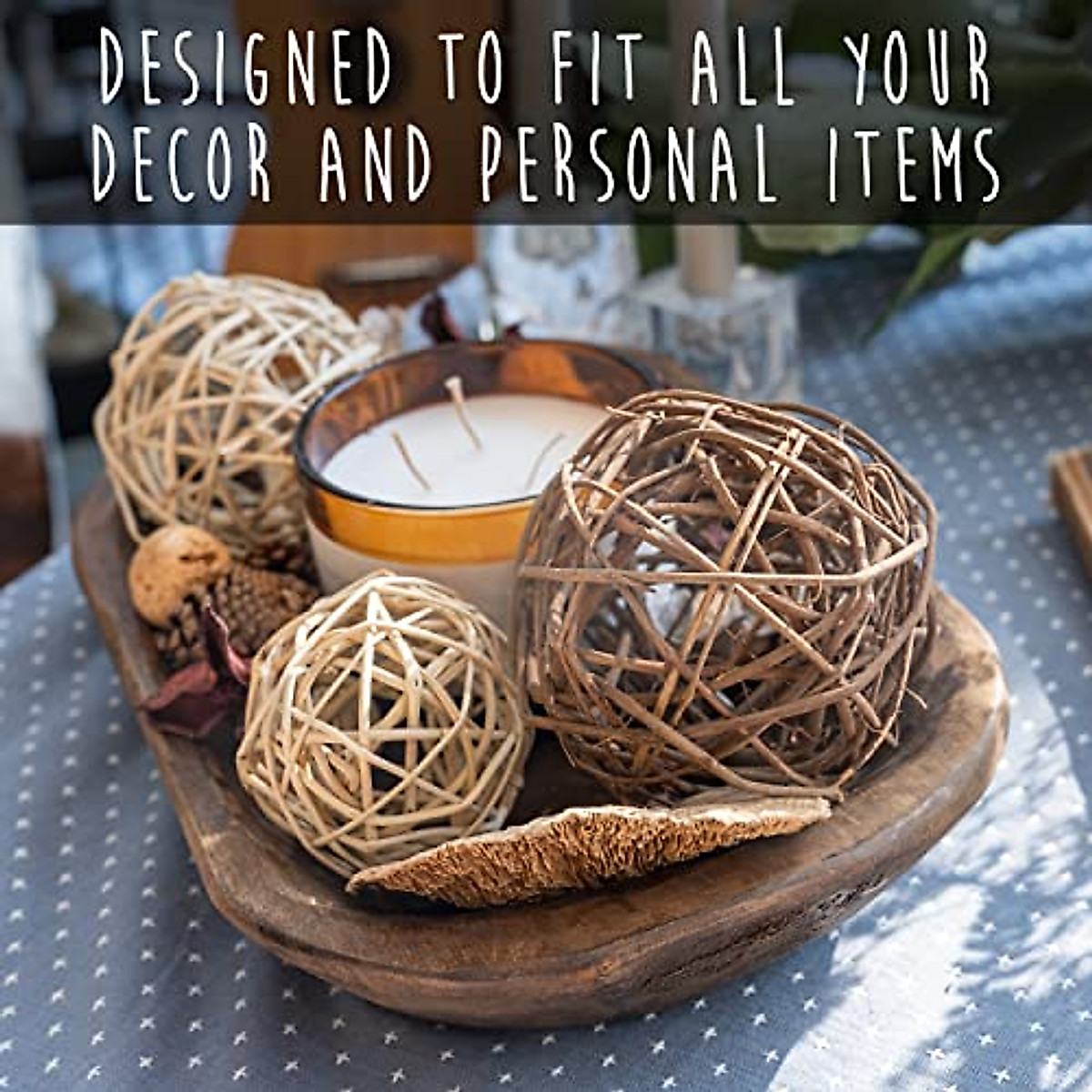 MAINEVENT Decorative Bowl Home Decor 10 Inch, Wooden Dough Bowl Decor, Wooden Bowl Decor, Wood Bowl Dining Room, Table Centerpiece Decor Bowl, Wood Bowl Decorative Wood Dough Bowl Centerpiece Bowl