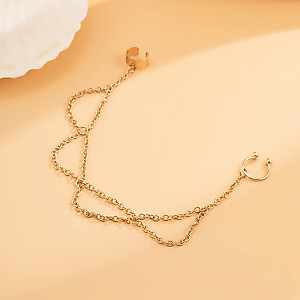 Kenjudess Sexy Pearl Beaded Tassel Nose Ring with Chain to Ear Cuff Non-pierced Septum Hoop Ring Indian Belly Dance Party Nose Accessories for Women (Gold chain)