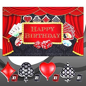 79 Pcs Casino Theme Party Decorations, Las Vegas Party Decorations Casino Birthday Party Decorations Supplies Include Casino Backdrop, Balloon Garland Kit, Tablecloth, Cake Toppers and Foil Balloons