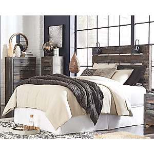 Signature Design by Ashley Drystan Rustic Panel Headboard ONLY with USB Charging Stations, Queen, Brown