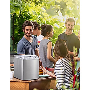 33Lbs/24H Ice Maker Countertop, 10 Ice Cube in 8 Mins, Smart Touch Control LED Panel, Time Reservation & Countdown, Self-Cleaning, 2 Sizes Ice Cube, Portable for Home Camping Party RV, Stainless Steel