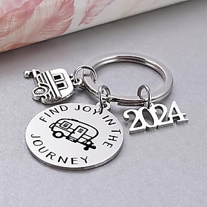 MIXJOY Camper Key Chain RV Accessories for Travel Trailers Inside Decor 2024 New Happy Camper Owner Journey Adventure Gifts Glamping Lifestyle