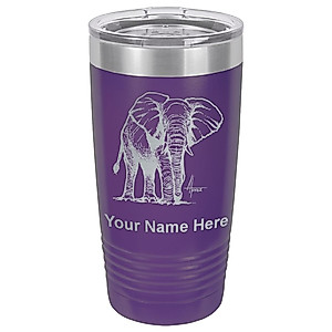 LaserGram 20oz Vacuum Insulated Tumbler Mug, African Elephant, Personalized Engraving Included (Dark Purple)