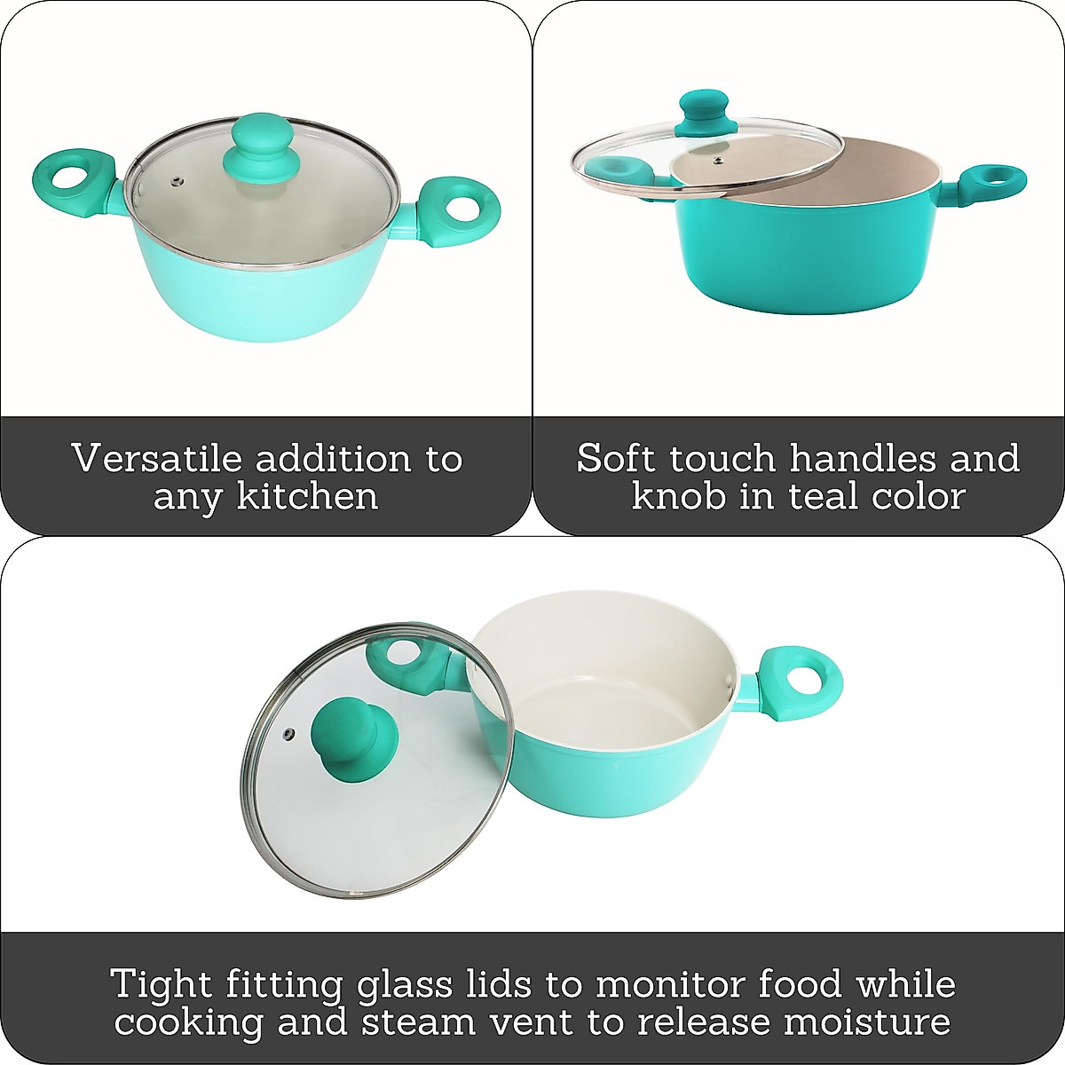 IMUSA USA Teal 3Qt Forged Dutch Oven with Glass Lid, 3 Quart