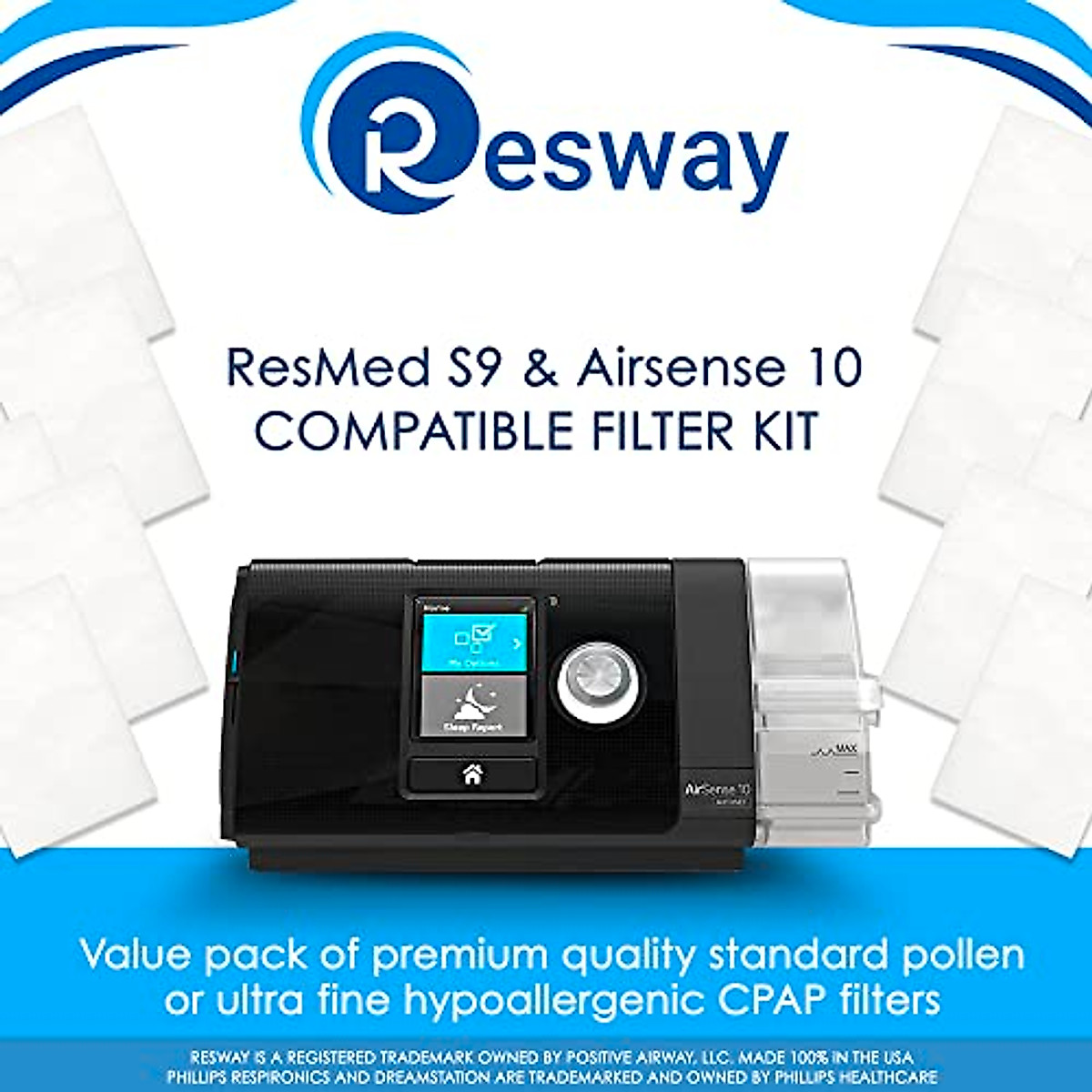 Premium Resway Disposable Hypoallergenic CPAP Filters | Compatible with ResMed S9 and Airsense 10 | Ultra Fine Filters for Smoke, Dust, Pollen | 20 Replacement Filters