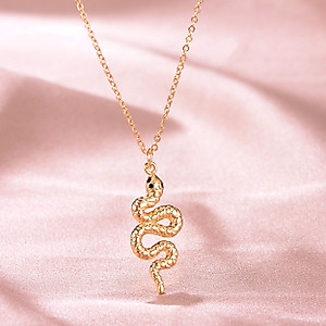 MEVECCO Dainty Gold Snake Necklace for Women 18k Gold Plated Serpent Snake Charm Necklace Cubic Zircon Snake Pendent Chunky Gold Snake Simple Minimalist Delicate Handmade Boho Jewelry For Her