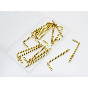 TIHIL Screw-in Hooks L Shape Brass Plated Self-Tapping Screws (2 inch)