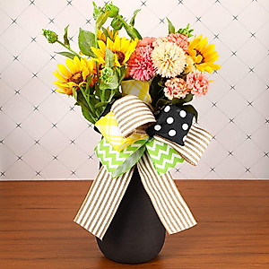 2 Rolls 10 Yards Horizontal Stripe Wired Ribbon Burlap Ribbon for Wreath, Bows Decor (Black)