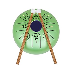 summina 5.5 Inches Mini Steel Tongue Drum 8 Notes C Key Handpan Drum Chinese Zodiac Patterned Tank Drum Percussion Instrument with Bag Music Book Mallets