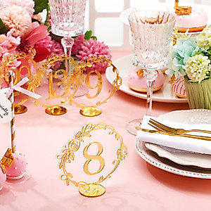 20 Pieces Table Numbers Wedding Table Numbers 1-20 Gold Acrylic Table Numbers for Wedding Reception Table Numbers Stands with Holder Base Elegant Mirror Table Numbers for Wedding Party Event Catering