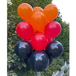 JODIDI 100 Pcs 12 Inch Latex Balloons in Black, Orange, and Red - Perfect for Halloween, Graduation, Birthday, Baby Shower Party Decorations