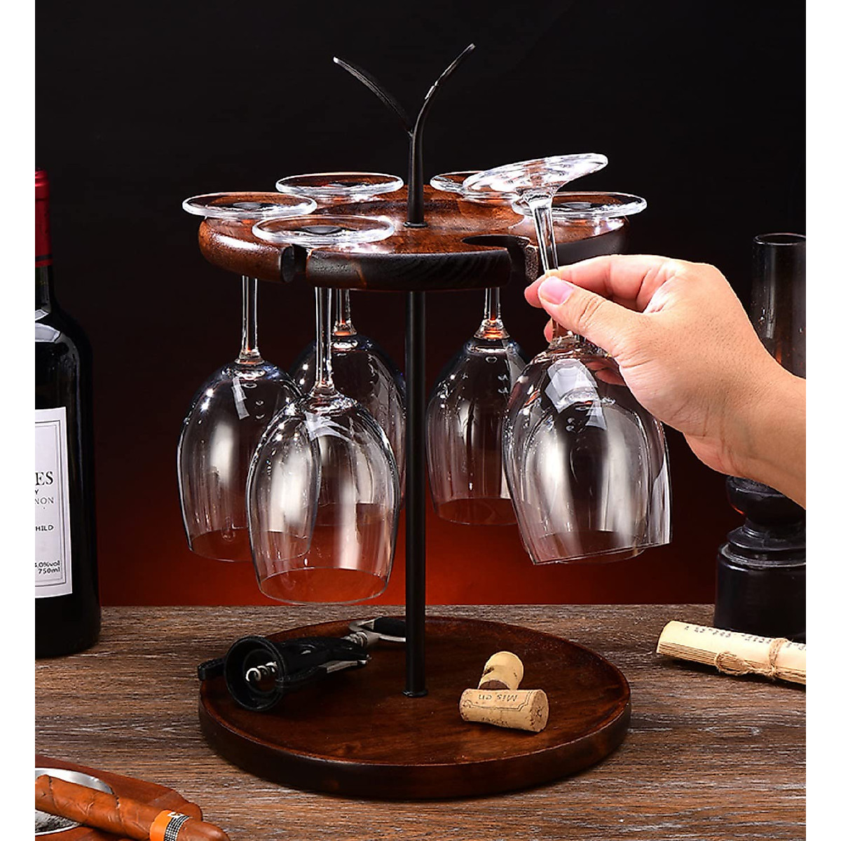 INMTIE 6-Hook Metal Wine Glass Holder Countertop Stemware Rack Tabletop Stemware Storage Rack Weighted Base Display Stand