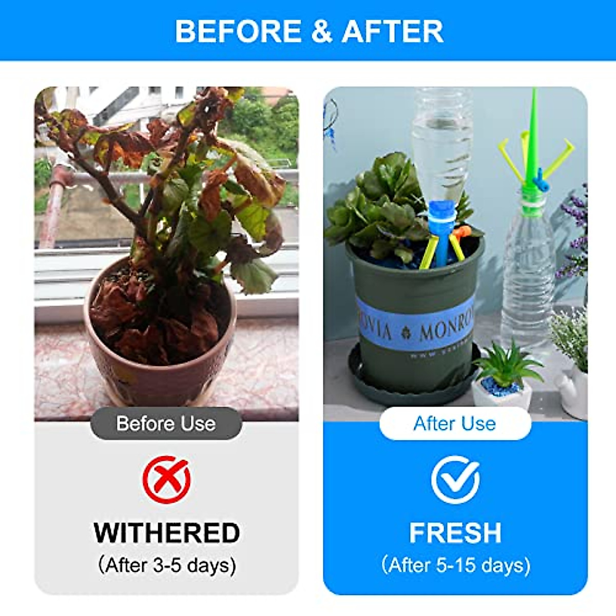 Self Watering Spikes, Adjustable Plant Watering Spikes with Slow Release Control Valve Switch, Insert Spikes Stakes, Automatic Drip Irrigation Watering Devices for Indoor and Outdoor