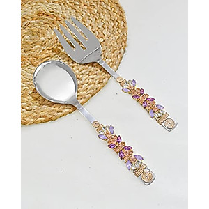 YoTreasure Tiramisu All The Pinks Stainless Steel Pink Purple Salad Server Set Cooking Utensils for Kitchen