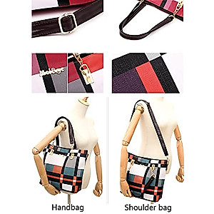 GJGJTER Women Synthetic PU Leather Tote Satchel Crossbody One-shoulder Portable Messenger Bag 6pcs Set Top-Handle Handbags-Black