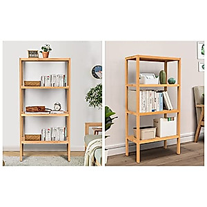 Purbambo 4 Tier Bamboo Shelf, Freestanding Book Shelf Bookcase Storage Rack for Bathroom Kitchen Living Room