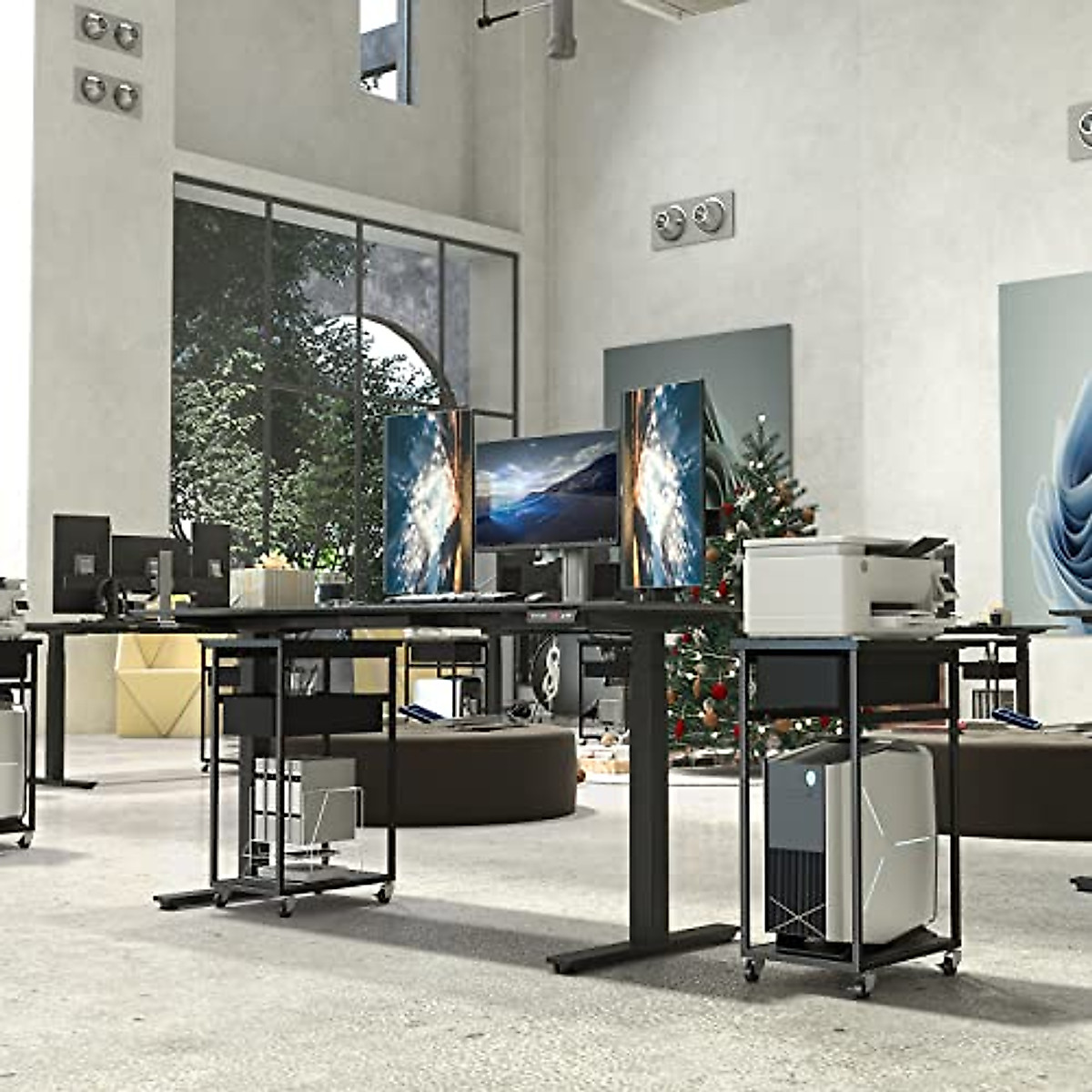 MYDENIMSKY Printer Stand, Computer Tower Stand with Drawer, Desktop Stand with Locable Wheels, Office CPU Stand, Mobile Pedestal Rolling Cabinet, Host Computer Cart Under Desk. (Black)