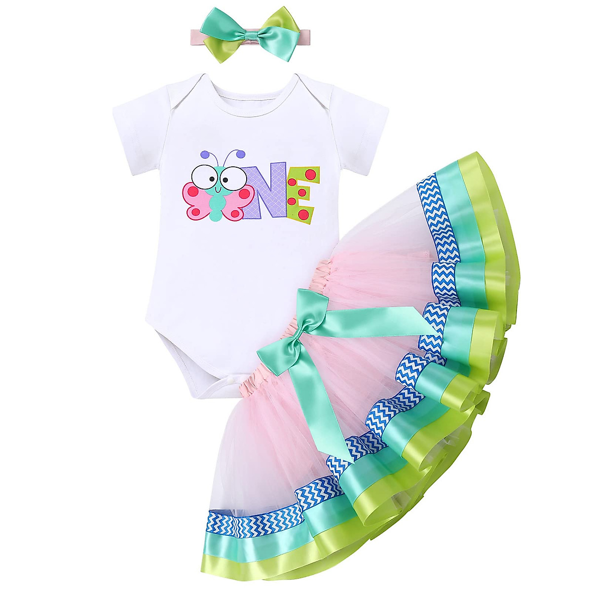 Baby Girls Butterfly 1st Birthday Outfit Butterfly Theme Birthday Party Romper + Tutu Skirt + Headband Bowknot Tutu Dress Clothes Set for Cake Smash Photo Props Purple Butterfly - 1st Birthday 1 Year