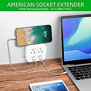 Surge Protector Converter, Outlet Extender with 3 Outlet Splitter and 3 USB Charger (1 USB C), ETL Certified USB Wall Charger Power Adapter, Multi Plug Outlets for Home, Office, School, White