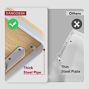 SANODESK Standing Desk with Drawer, Electric Height Adjustable Home Office Desk with Storage & USB Ports, 55 inch White Wood Tabletop/White Frame