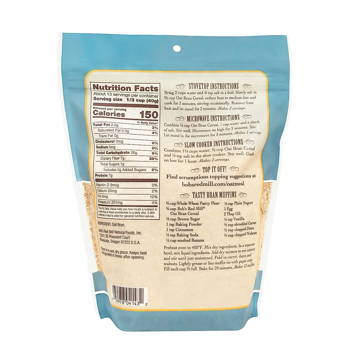 Bob's Red Mill Oat Bran, 18oz (Pack of 4) - Non GMO, Vegan, Kosher