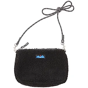 KAVU So Fleecy Crossbody Bag Sherpa Rope Strap Purse-Jet Black