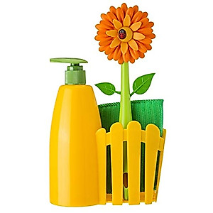 Vigar Flower Power Orange Sink Side Set with Soap Dispenser, 10-1/2-Inches, Orange, Green