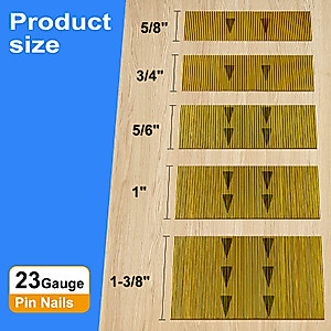 SimCos 23 Gauge Pinner Nails (5/8",3/4",5/6",1",1-3/8") assorted 5 sizes' Headless Pin Nails for 23 GA Pneumatic or Electric Pinner or pin gun,Project Pack (5000)