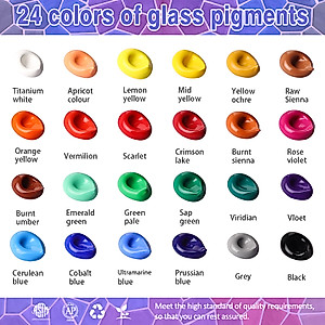 Colorful Stain Glass Paint Set with 6 Brushes, 1 Palette, 24 Color Waterproof Acrylic Enamel Painting Kit for Kids to Arts on Transparent Wine Glasses, Light Bulbs, Porcelain, Windows and Ceramics