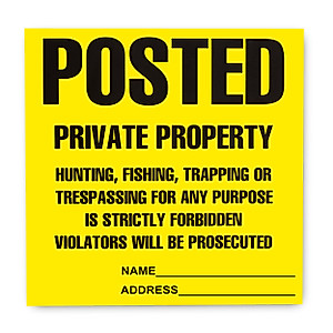 Posted Signs No Trespassing No hunting signs, (100 Pack) Posted Signs No Hunting or Trespassing Signs, Heavy Duty, Weather Resistant, 11” x 11" Posted Signs Yellow