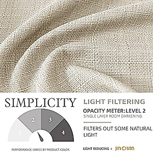 jinchan Beige Linen Textured Curtains 84 Inch Long 2 Panels for Living Room Grommet Top Light Filtering Window Drapes for Bedroom Heathered Beige