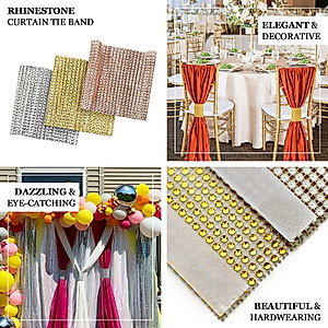 Tableclothsfactory 4 Pack | Blush/Rose Gold Large Rhinestone Mesh Chair Sash Clips, Backdrop Curtain Bands - 5"X10"