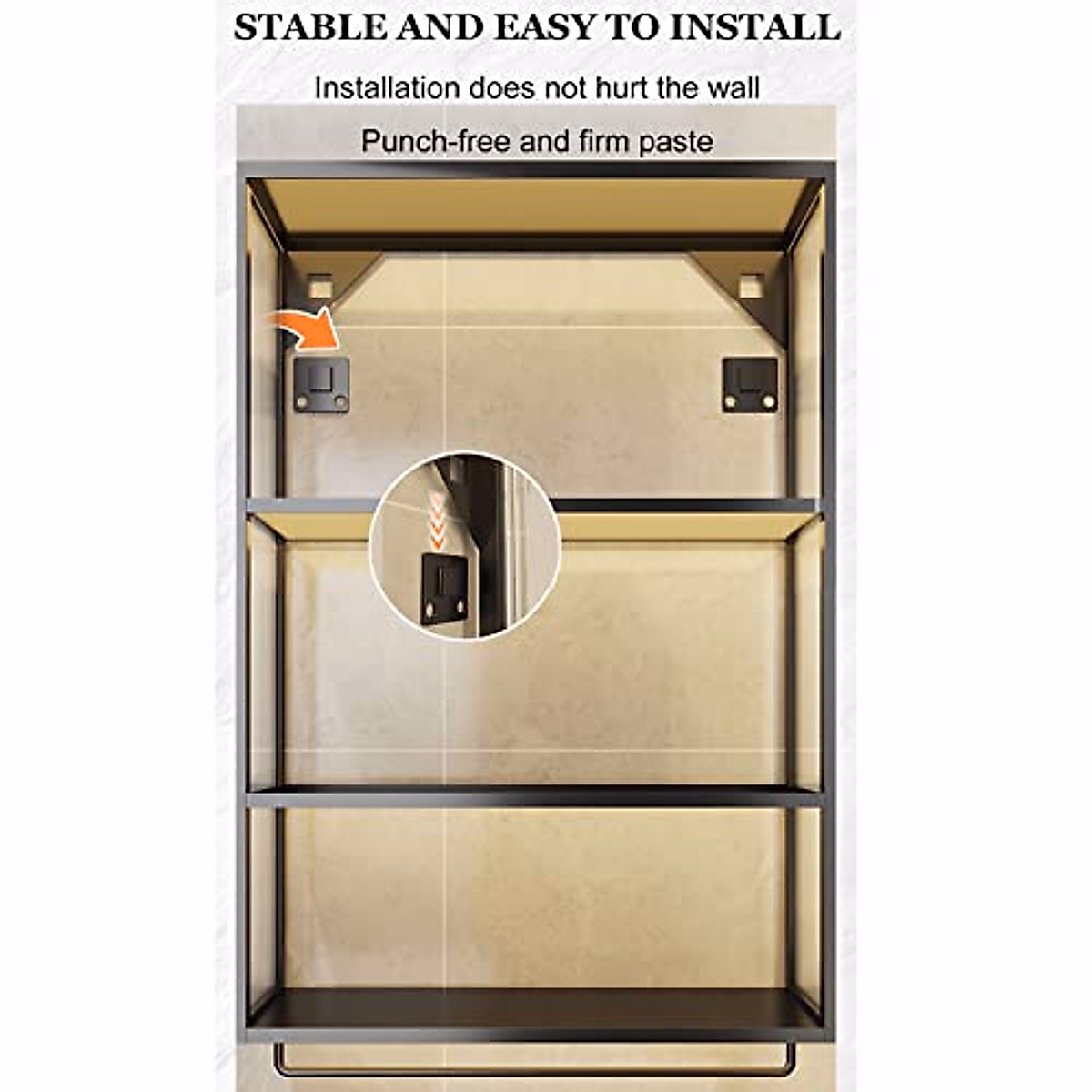 Wall Mounted Bathroom Cabinet with Towels Bar, Above Toilet Storage Organizer Laundry Room Kitchen Shelf, No Drilling Washroom Vanity Cabinet Shampoo Holder, Space Saver Medicine Cabinet