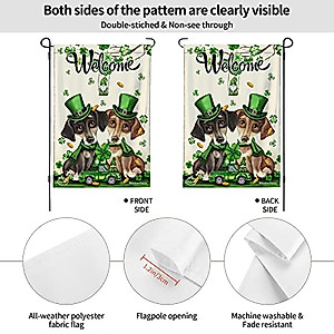 Welcome St. Patrick's Day Cute Dachshund Dog Puppy Lovers Luck Gnomes Green Garden Flag 12.5"x18" Double Sided Vertical Shamrock Clover Garden Flags For Outdoor Home Patio St. Patricks Yard Flag Decor