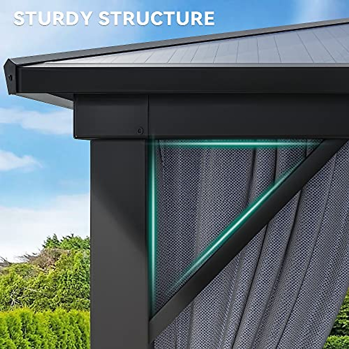 YITAHOME 10x12ft Hardtop Gazebo Outdoor Polycarbonate Canopy with Netting and Shaded Curtains, Aluminum Frame Garden Tent for Patio, Backyard, Deck and Lawns