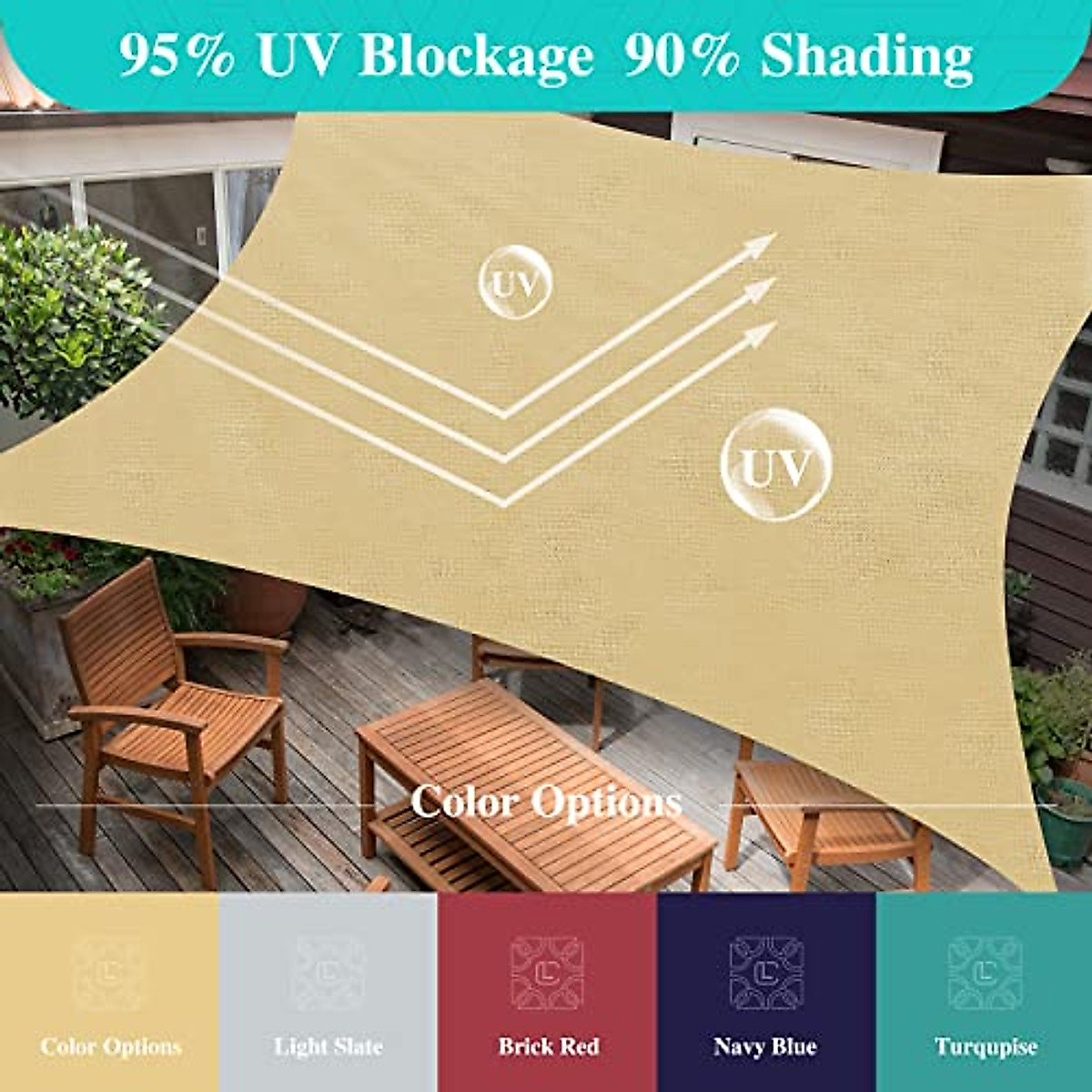 Le Conte Sun Shade Sail 10'x10' Square Canopy Sun Shade UV Block for Patio Backyard Lawn Garden Outdoor Activities,Navy Blue