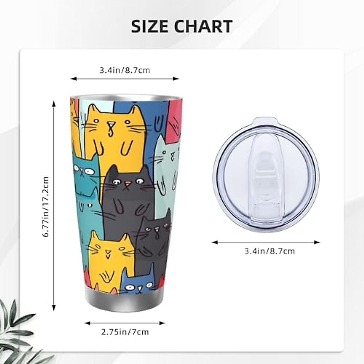 AYCZN Cats 20 OZ Tumbler Stainless Steel Travel Coffee Mug, Colorful Kitten Insulated Water Bottle with Lid Leakproof Thermal Cup
