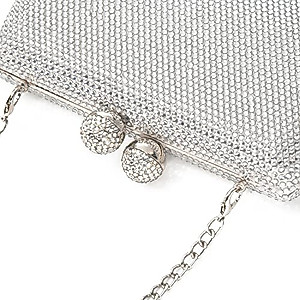 Evening Handbag with Full Rhinestone Crystal Clutch Bag for Women Charm Birthday Engagement Wedding Party (Silver)