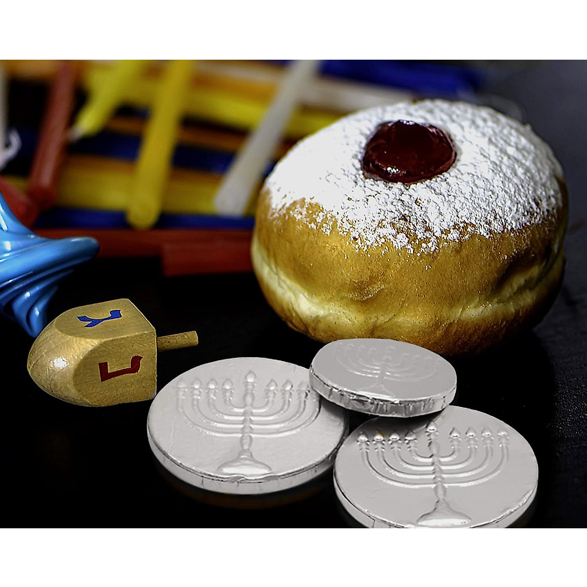Izzy 'n' Dizzy Hanukkah Gelt Coins Chocolate, Kosher Milk Chocolate Coins Nut Free (Dairy), Filled with Menorah Embossed Hanukkah Gelt Coins (12 Mesh Bags)