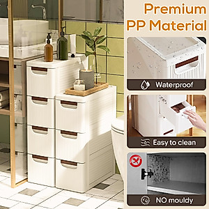 3 Drawers Slim Bathroom Storage Cabinet Dresser, Narrow Plastic Rolling Cart Organizer with Drawers, for Small Spaces, Kitchen, Laundry, Office, Bedroom, White