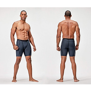 DEVOPS Men's Compression Shorts Underwear (3 Pack) (Large, Black/Charcoal/Navy)